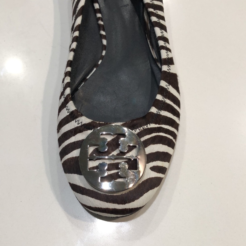 Tory Burch Zebra Print Leather Flats - Gem